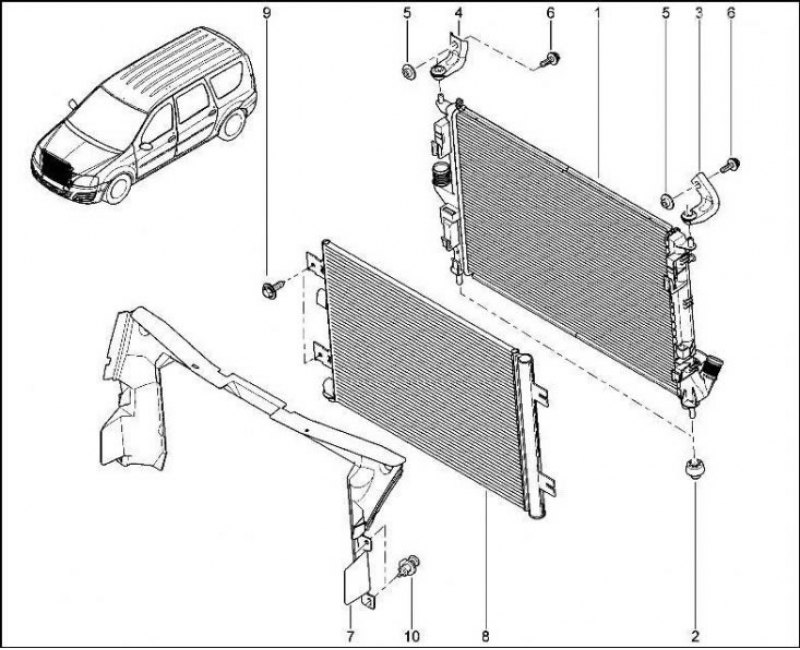 Радиатор охлаждения двигателя (Лада Ларгус 1 2012-2021: Двигатель и ...