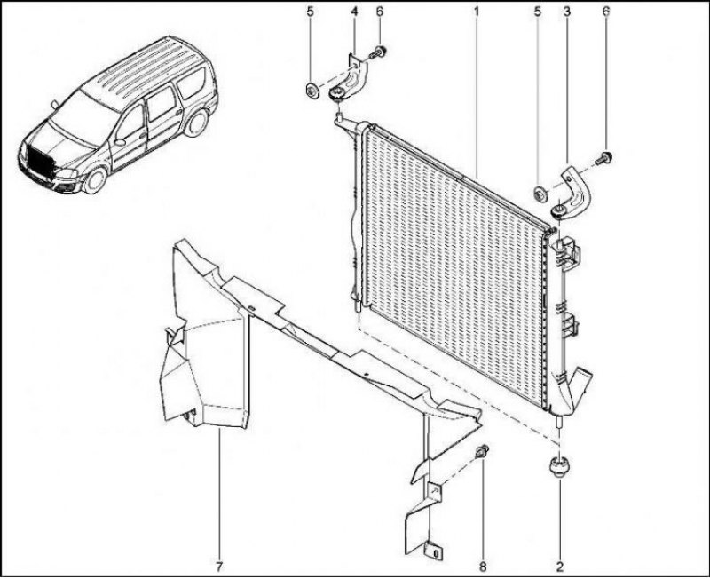 Радиатор охлаждения двигателя «Лада Ларгус 1 2012-2021» (Двигатель и ...