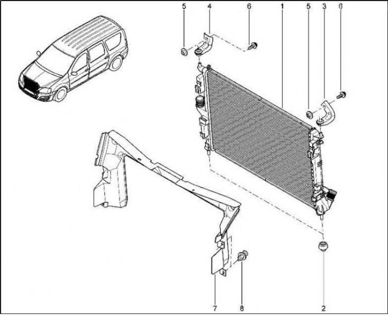 Радиатор охлаждения двигателя «Лада Ларгус 1 2012-2021» (Двигатель и ...